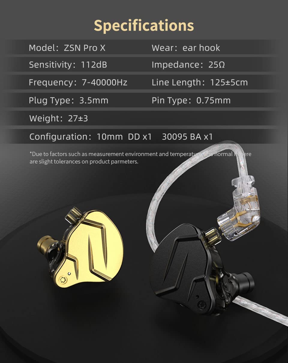 keephifi KZ ZSN Pro X Wired Ear Buds with Microphone,1BA+1DD Hybrid IEM Earphones Earbuds Punchy Bass,Comfortable Wearing, Detachable Cable for Audiophiles Musicians Singers Drummers(Gold,with Mic)