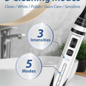 ORAL MASTER Electric Toothbrush for Adults, Sonic Rechargeable Toothbrush with 5 Modes and 42,000 VPM, 3 Brush Heads Travel Electric Toothbrush Fast Charge for 30 Days