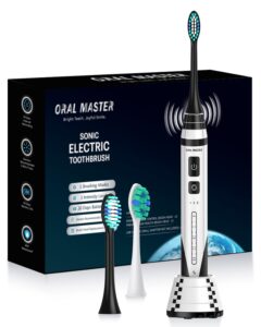 oral master electric toothbrush for adults, sonic rechargeable toothbrush with 5 modes and 42,000 vpm, 3 brush heads travel electric toothbrush fast charge for 30 days