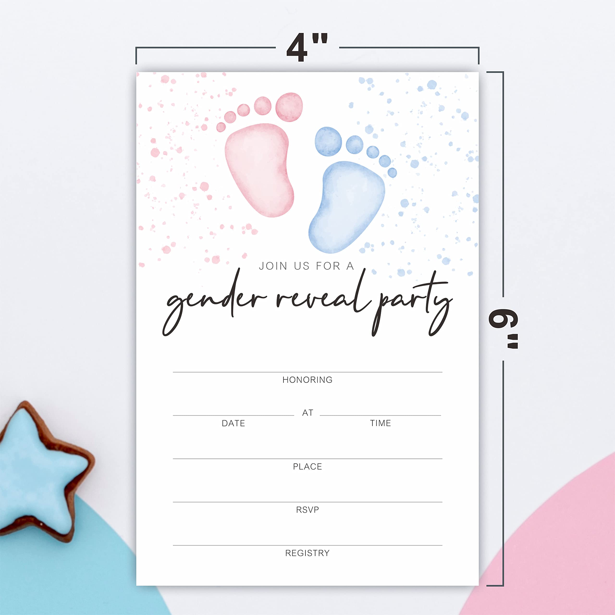 JCVUK Baby Shower Invitations, Baby Footprints Gender Reveal Invitation Cards With Envelopes(25 Pack), Baby Shower Decorations And Supplies For Boys Girls(YQK-A03)