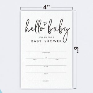 JCVUK Set of 25 Baby Shower Invitations with Envelopes, Diaper Raffle Tickets and Baby Shower Book Request Cards, Hello Baby, Modern Minimalist Theme Gender Reveal Party For Boys or Girls(YQKTZ-A09)