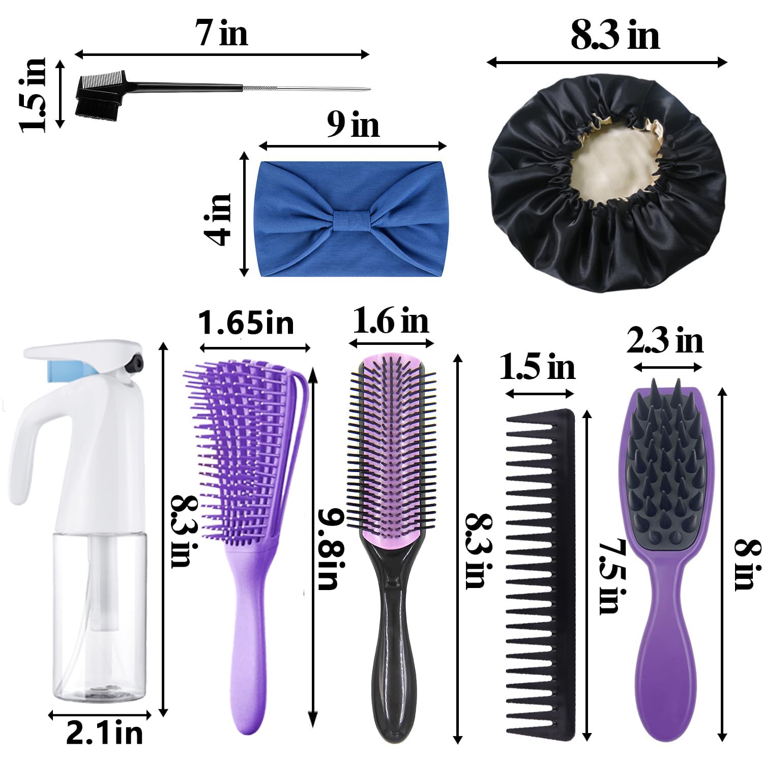 12Pcs Detangling Brush Set for Curly Hair, Curly Hair Brush with Sleep Bonnet Afro America/African 3a to 4c Texture, Easier and Faster on Wash Days