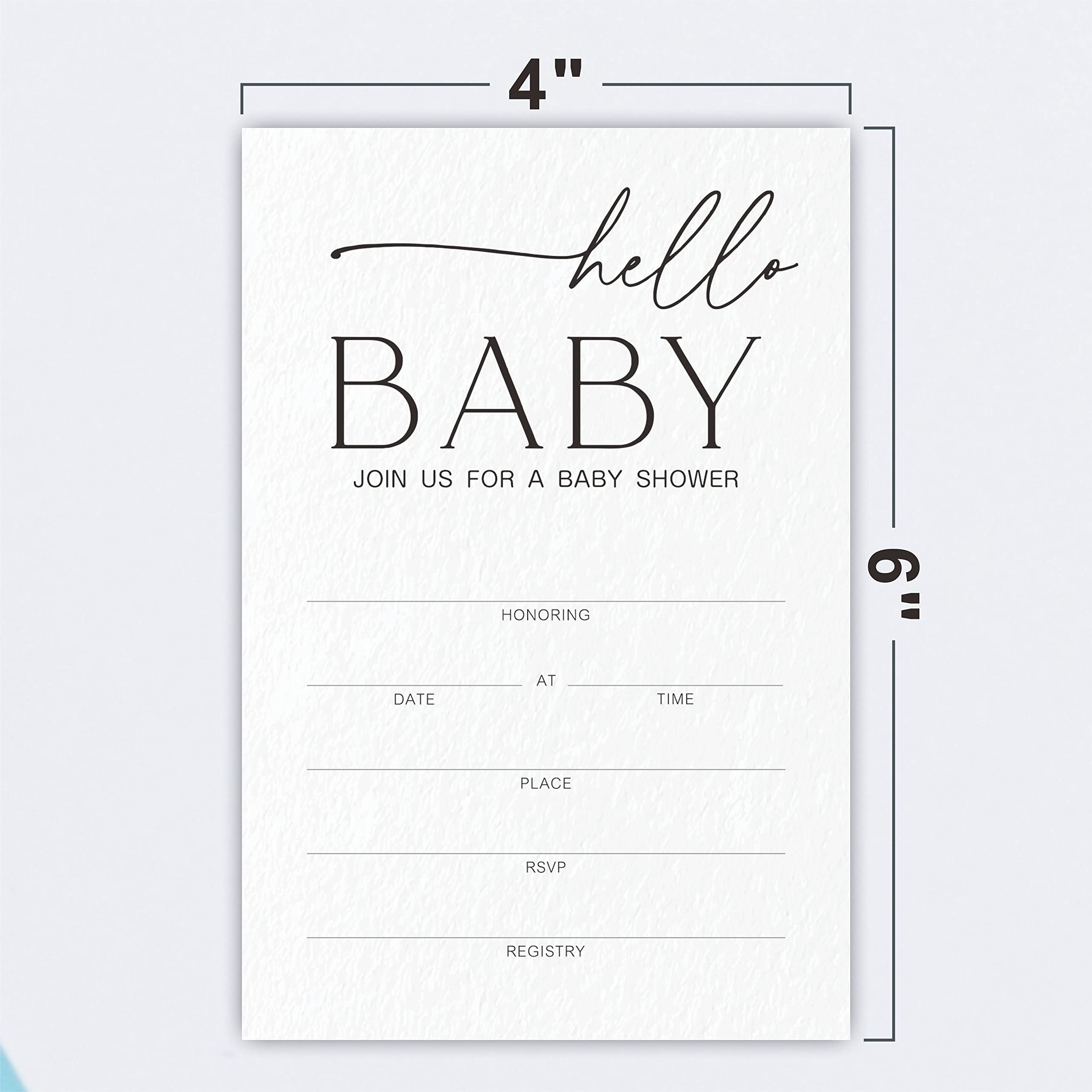 Set of 25 Baby Shower Invitations with Envelopes, Diaper Raffle Tickets and Baby Shower Book Request Cards, Minimalist Hello Baby, Modern Black and White Theme Theme Gender Reveal Party(YQKTZ-A10)