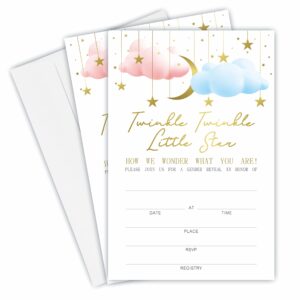 baby shower invitations, twinkle twinkle little star gender reveal invitation cards with envelopes(25 pack), gold moon and stars theme baby shower decorations and supplies for boys girls(yqk-a05)