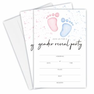 jcvuk baby shower invitations, baby footprints gender reveal invitation cards with envelopes(25 pack), baby shower decorations and supplies for boys girls(yqk-a03)