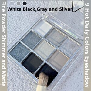 Go Ho Black/Silver Smokey Eyeshadow Palette,White Eye Black Eye Shadow Palette,9 Colors Matte&Shimmer Eye Makeup Palette,Grey White Eyeshadow Makeup,Waterproof Cool Shades Eyeshadow Palette