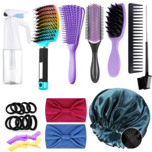 12pcs detangling brush set for curly hair, curly hair brush with sleep bonnet afro america/african 3a to 4c texture, easier and faster on wash days