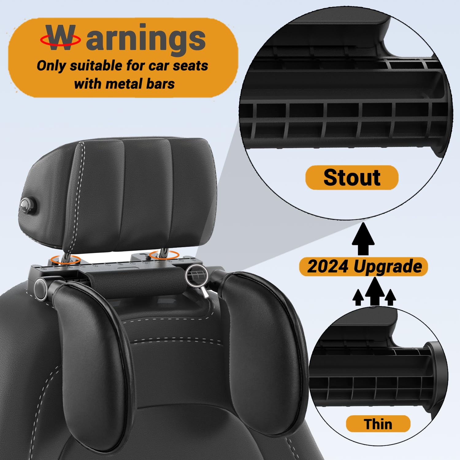 EPOCHHIKE Car Headrest Pillow, [Supersleep] Road Pal Headrest with PU/Sponge Pad, 360° Adjustable Car Seat Head Neck Support, U Shaped Car Sleeping Pillow for Kids & Adults (Black-US Patent Design)