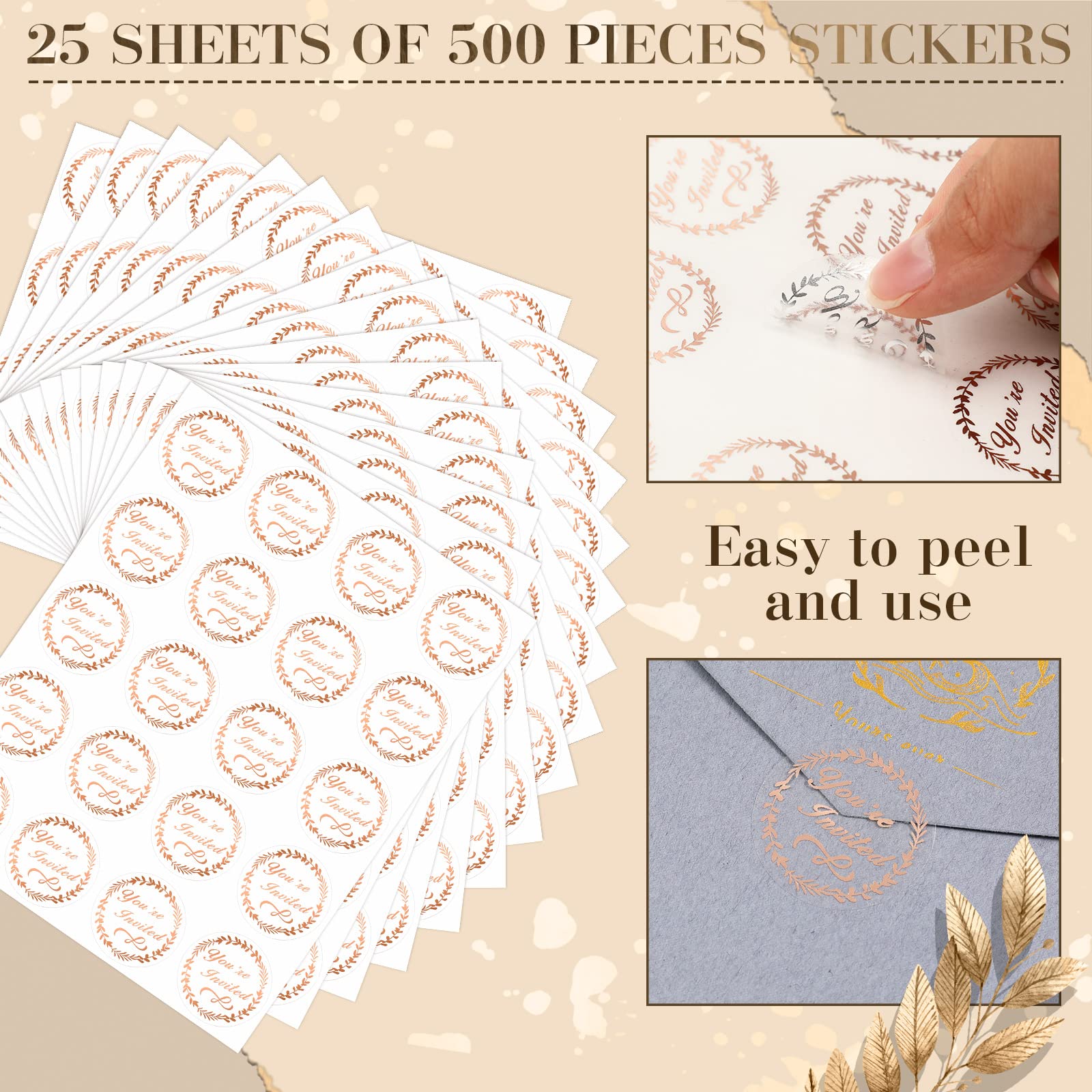 500 Pcs You're Invited Seals Stickers for Wedding Invitations Wedding Stickers for Envelopes Rose Gold Envelope Seals Envelope Stickers DIY Handmade Wedding Labels, 1.3 Inches