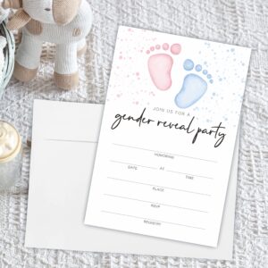 JCVUK Baby Shower Invitations, Baby Footprints Gender Reveal Invitation Cards With Envelopes(25 Pack), Baby Shower Decorations And Supplies For Boys Girls(YQK-A03)