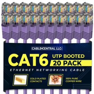 cable central llc (purple) cat6 ethernet cable 7 ft (20 pack) cat6 patch cable, cat6 cable, cat6 network cable, internet cable - 7 feet