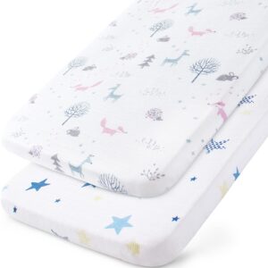 muslin bassinet sheets 20''x33'' fit for baby delight, mika micky, koolerthings (3 in 1), maxi cosi, angelbliss and other rectangle bassinet mattress, ultra soft and breathable, star & fox, 2 pack