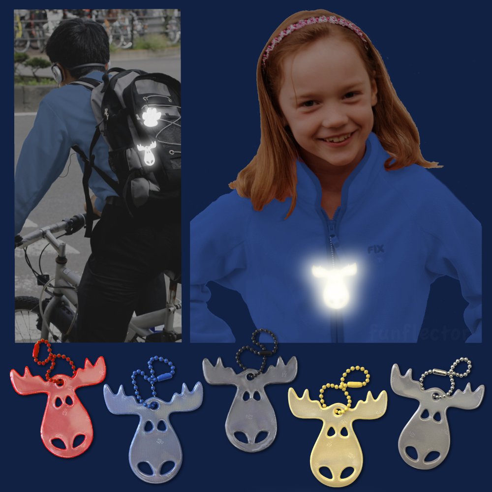 funflector Safety Reflector - Moose - Mixed Colors - 3-Pack