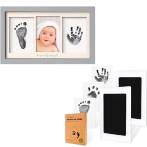 keababies inkless baby hand and footprint kit frame and 2-pack inkless hand and footprint kit - personalized baby picture frame for newborn - ink pad for baby hand and footprint - mess free baby frame