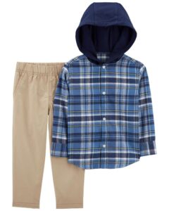 carter's baby and toddler boy long sleeve top and pant set, navy/khaki/hooded, 2t