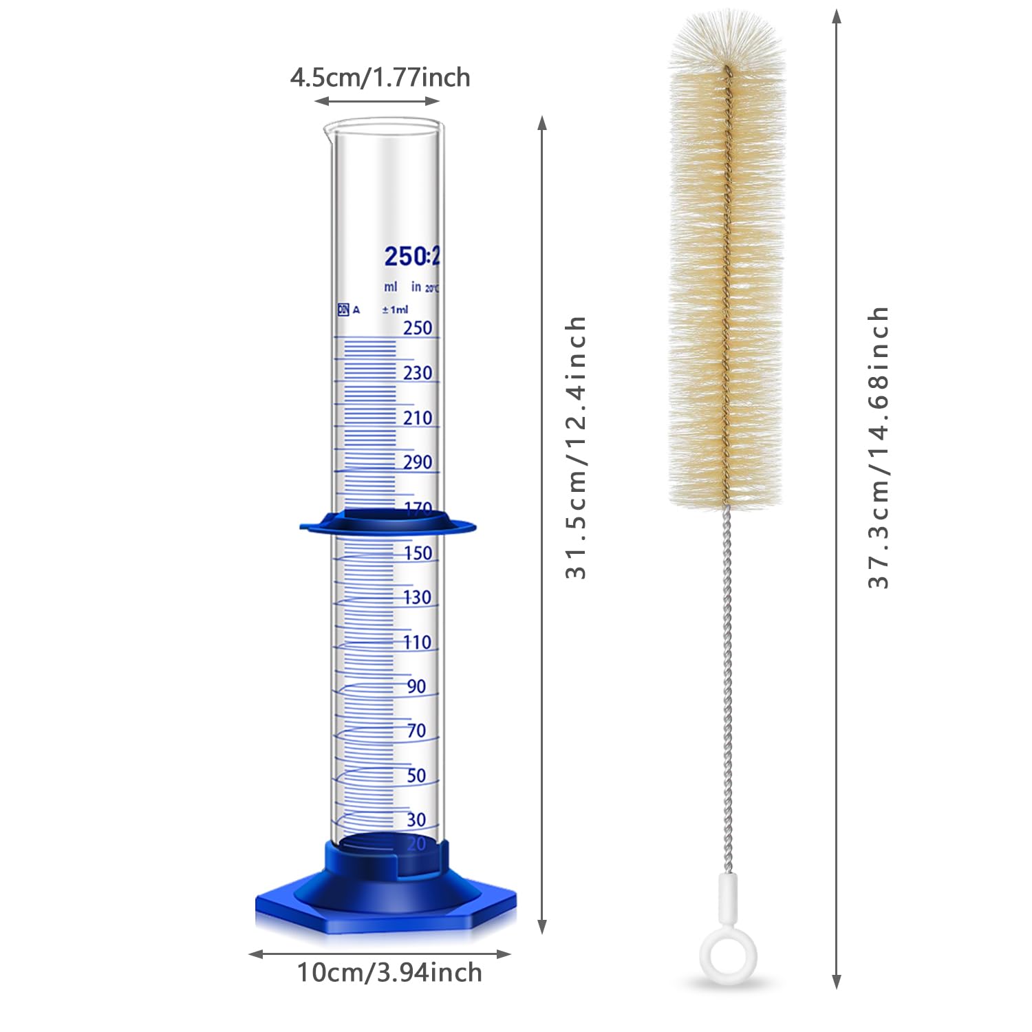 2PCS Graduated Cylinder Measuring Cylinder Thick Glass Lab Cylinders Glass Graduated Cylinder Glass Measuring Cylinder (250ML)