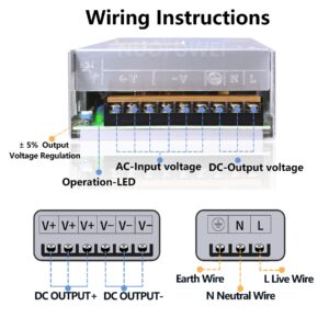 DC 60V 10A 600W Switching Power Supply Adapter 110V AC to 60V DC Converter Power Supply Transformer SMPS for 60Volt Drive Sensor System Lamp Meter Controller Servos Electric Motor and More 60V Device