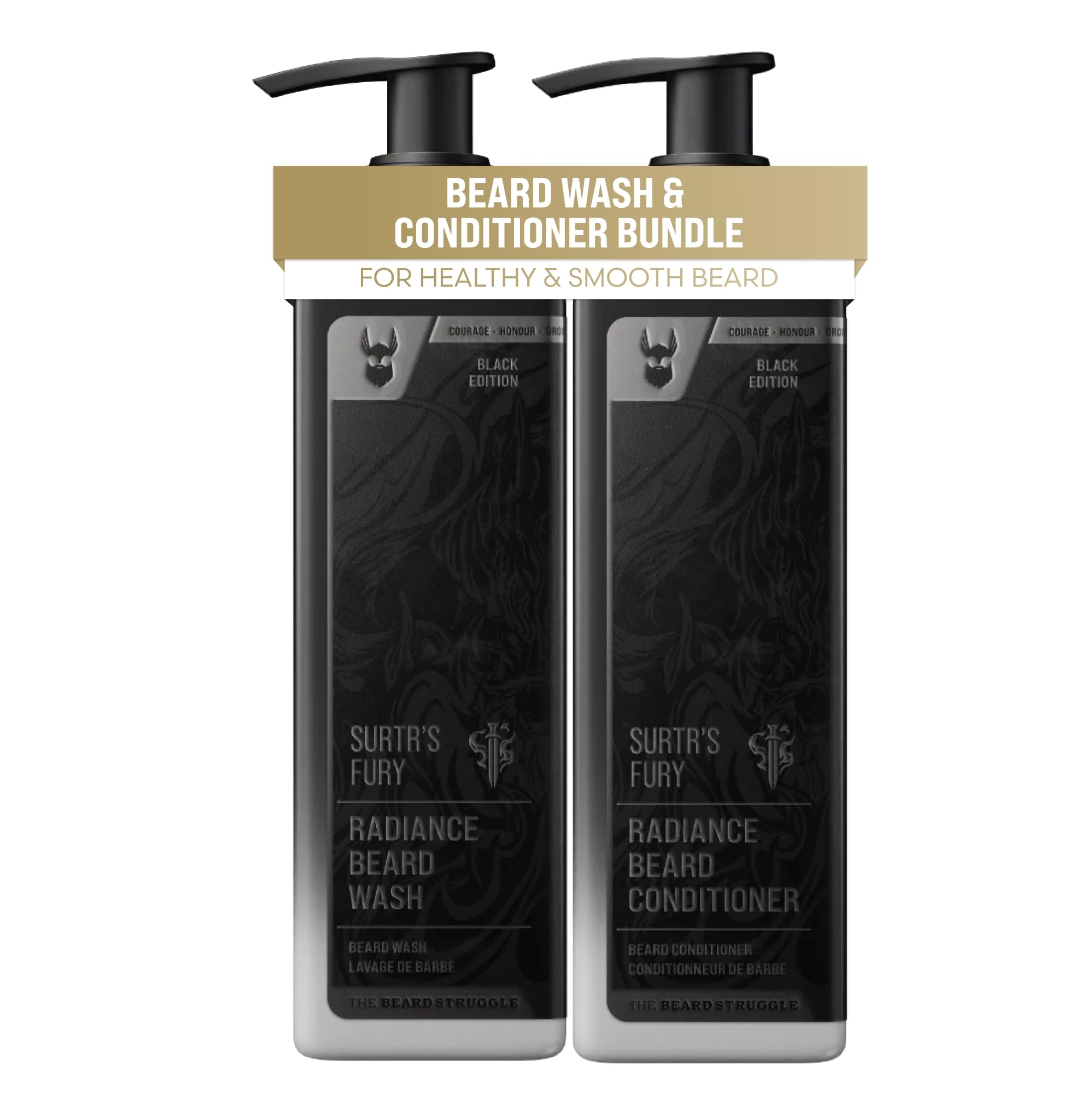 The Beard Struggle - Radiance Beard Wash & Conditioner Bundle for Men - Silver Collection - Pack of 2, Surtr's Fury - Nourish, Cleanse, Softens, & Strengthens Beard