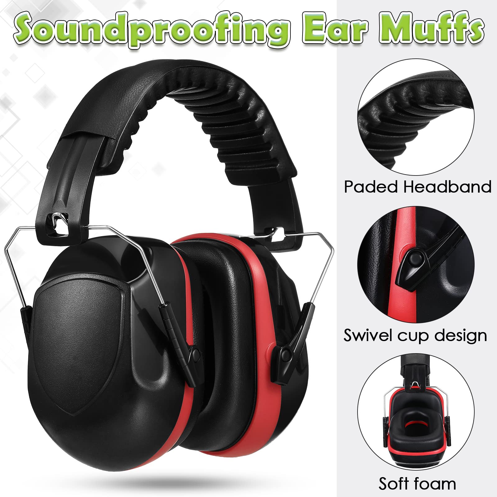 4 Pack NRR 28dB Safety Ear Muffs, Foldable Noise Reduction Safety Ear Protection Adult Noise Cancelling Earmuffs for Shooting (Red and Black)