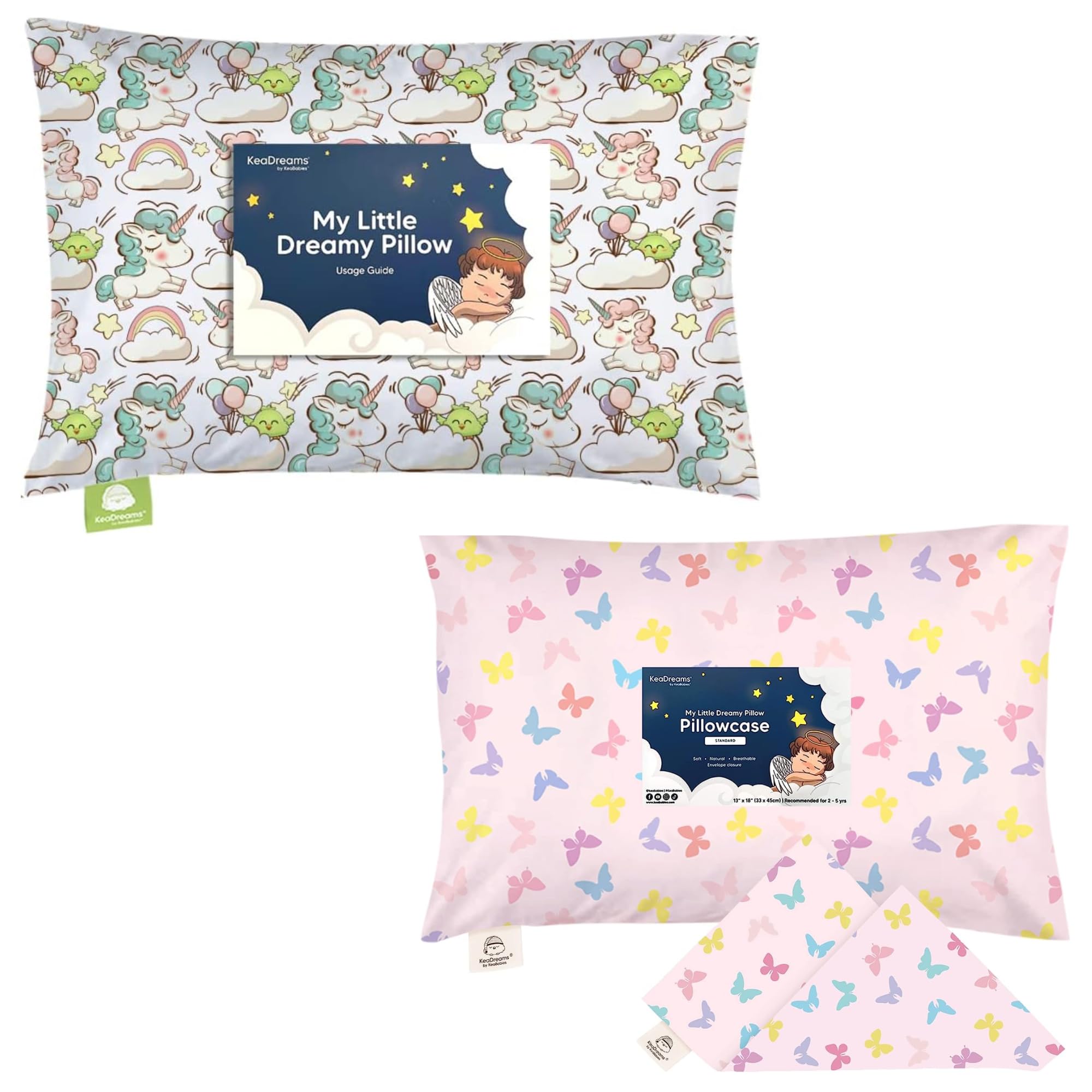 KeaBabies Toddler Pillow with Pillowcase and Toddler Pillowcase for 13X18 Pillow - 13x18 My Little Dreamy Pillow - Organic Toddler Pillow Case for Boy, Kids - Organic Cotton Toddler Pillows