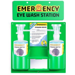 frifreego eye wash station portable eye wash kit for emergency, emergency eye wash station with two bottles of 16 ounce, wall mount eyewash kit with mirror & emergency sign, personal use, no liquid