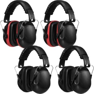 4 pack nrr 28db safety ear muffs, foldable noise reduction safety ear protection adult noise cancelling earmuffs for shooting (red and black)