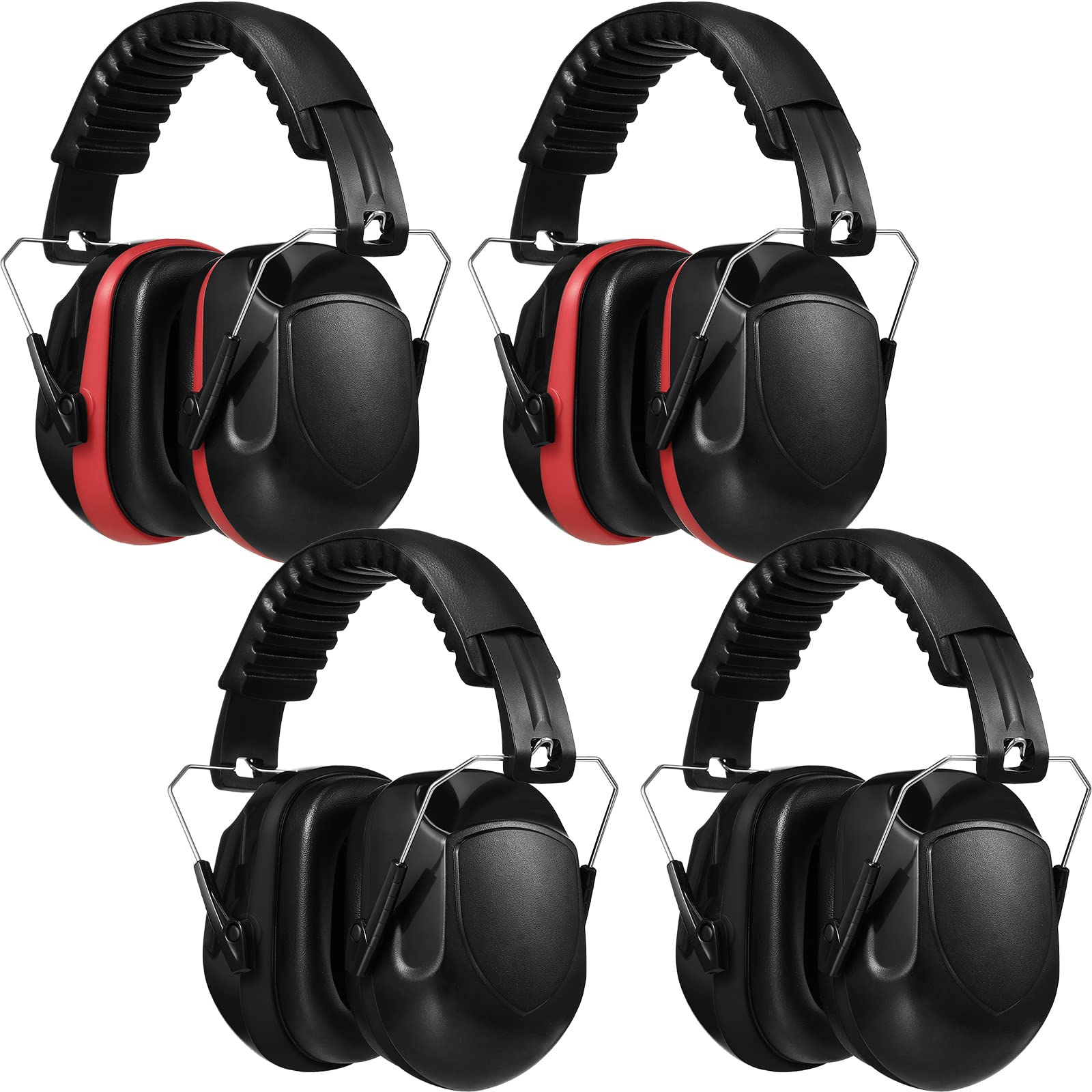 4 Pack NRR 28dB Safety Ear Muffs, Foldable Noise Reduction Safety Ear Protection Adult Noise Cancelling Earmuffs for Shooting (Red and Black)