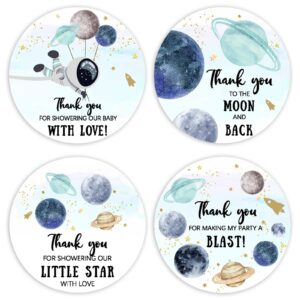 fangleland 48pcs outer space thank you stickers, astronaut stickers for baby shower - personalized planets labels for galaxy themed birthday party favors gift bag