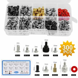 MOOKEENONE 300 Pcs Computer Metal Screws Standoffs Kit for Hard Drive Computer Case Power