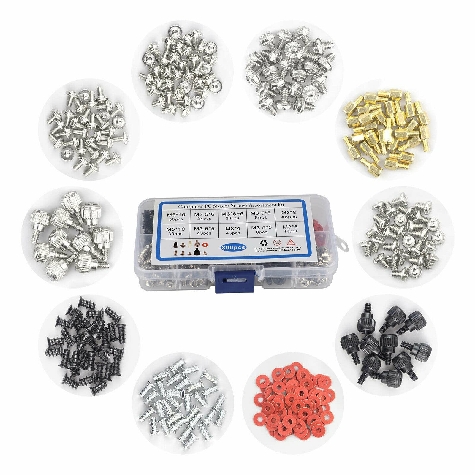 MOOKEENONE 300 Pcs Computer Metal Screws Standoffs Kit for Hard Drive Computer Case Power