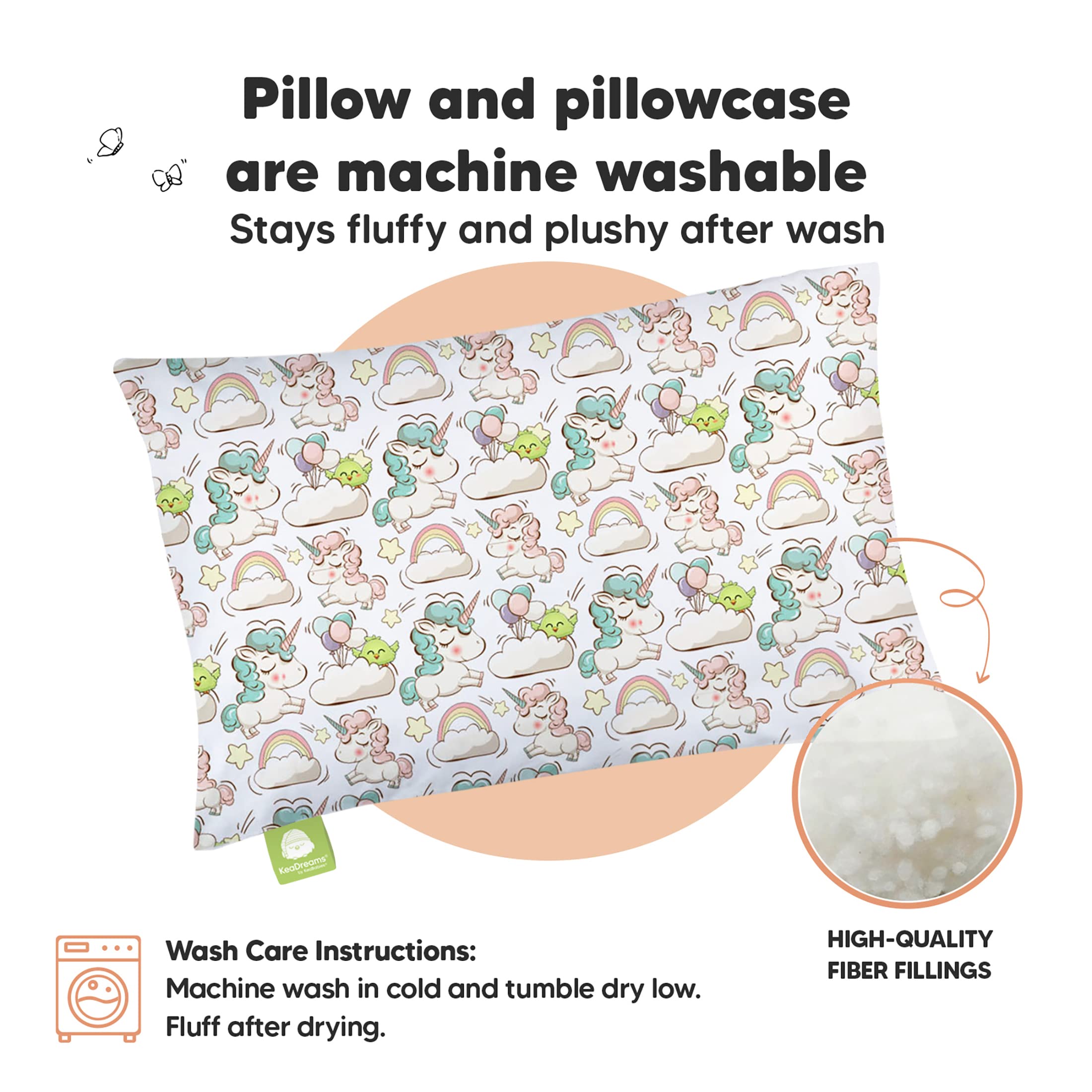 KeaBabies Toddler Pillow with Pillowcase and Toddler Pillowcase for 13X18 Pillow - 13x18 My Little Dreamy Pillow - Organic Toddler Pillow Case for Boy, Kids - Organic Cotton Toddler Pillows