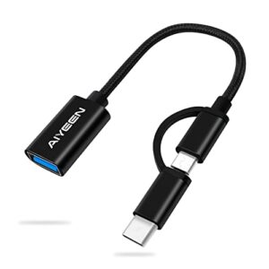 aiyeen usb-c/micro to usb adapter, 2-in-1 usb 3.0, otg adapter cable, compatible with macbook pro, android, google, samsung, and more, black