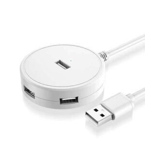 usb hub long cable 3.3ft, small round 4 port usb expansion hub usb 2.0 type a multiport adapter data transfer charging for laptop computer mouse keyboard (white)