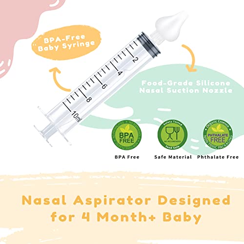 Aufisi Nasal Irrigator for Baby 10ml Professional Baby Nasal Aspirator with Safe Silicone Nasal Suction Tips Portable Baby Nasal Syringe Infant Nose Cleaner 2 Pieces