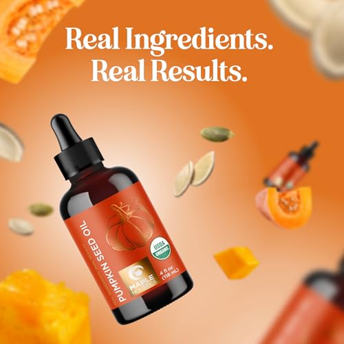 USDA Organic Pumpkin Seed Oil - 100% Pure Pumpkin Seed Oil for Hair Growth Dry Skin and Anti Aging Face Oil - Organic Hair Oil for Dry Damaged Hair and Growth - Virgin Cold Pressed & Unrefined (4oz)