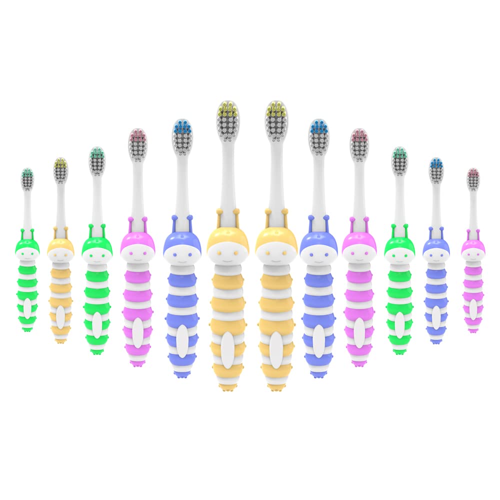 Colincie Kids Liking Cartoon Toothbrush Bee Design Cute&Fun Soft Bristles Individually Wrapped for Boys and Girls Toddlers 3-12 Year (Green Yellow Blue Pink)