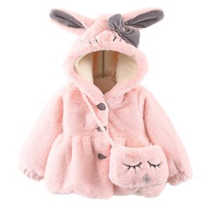 plustrong baby toddler girls winter coat faux fur fleece jacket rabbit coats for girls (pink bunny,100(18-24 months)