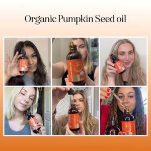 USDA Organic Pumpkin Seed Oil - 100% Pure Pumpkin Seed Oil for Hair Growth Dry Skin and Anti Aging Face Oil - Organic Hair Oil for Dry Damaged Hair and Growth - Virgin Cold Pressed & Unrefined (4oz)