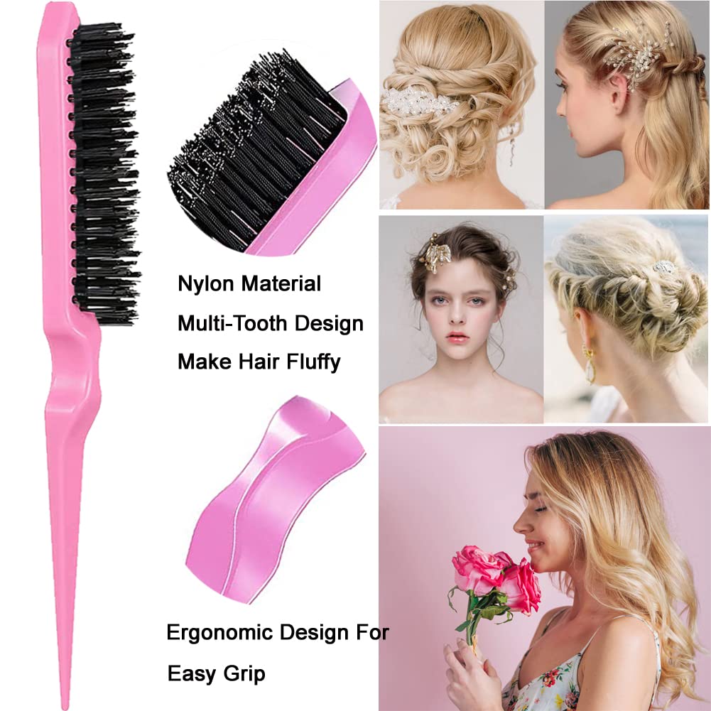 Hair Styling Tool Set: Combs, Triple Teasing Brush, Edge Brush, Rat Tail Combs, Braid Loop with Clips for Women, Girls, Kids and Stylists