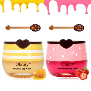 bee lip balm honey pot, 2 pcs strawberry & honey lip masks hydrating prevention dry and cracked lip scrubs exfoliator,lip sleep mask reduces lip lines,lip exfoliating beelip balm sleeping lip mask