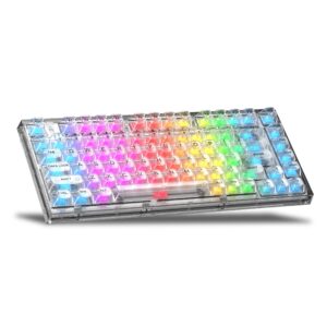 keyxgsul 75% keyboard, x75 hot swappable mechanical keyboard, 82 keys compact gaming rgb keyboard with stand-alone arrow/control keys for windows and mac (crystal white switch, transparent white)