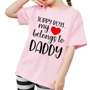 Kids Girls Valentine's Day Shirts Sorry Boys My Heart Belongs to Daddy Tshirt Toddler Valentine T-Shirt Graphic Tee Tops