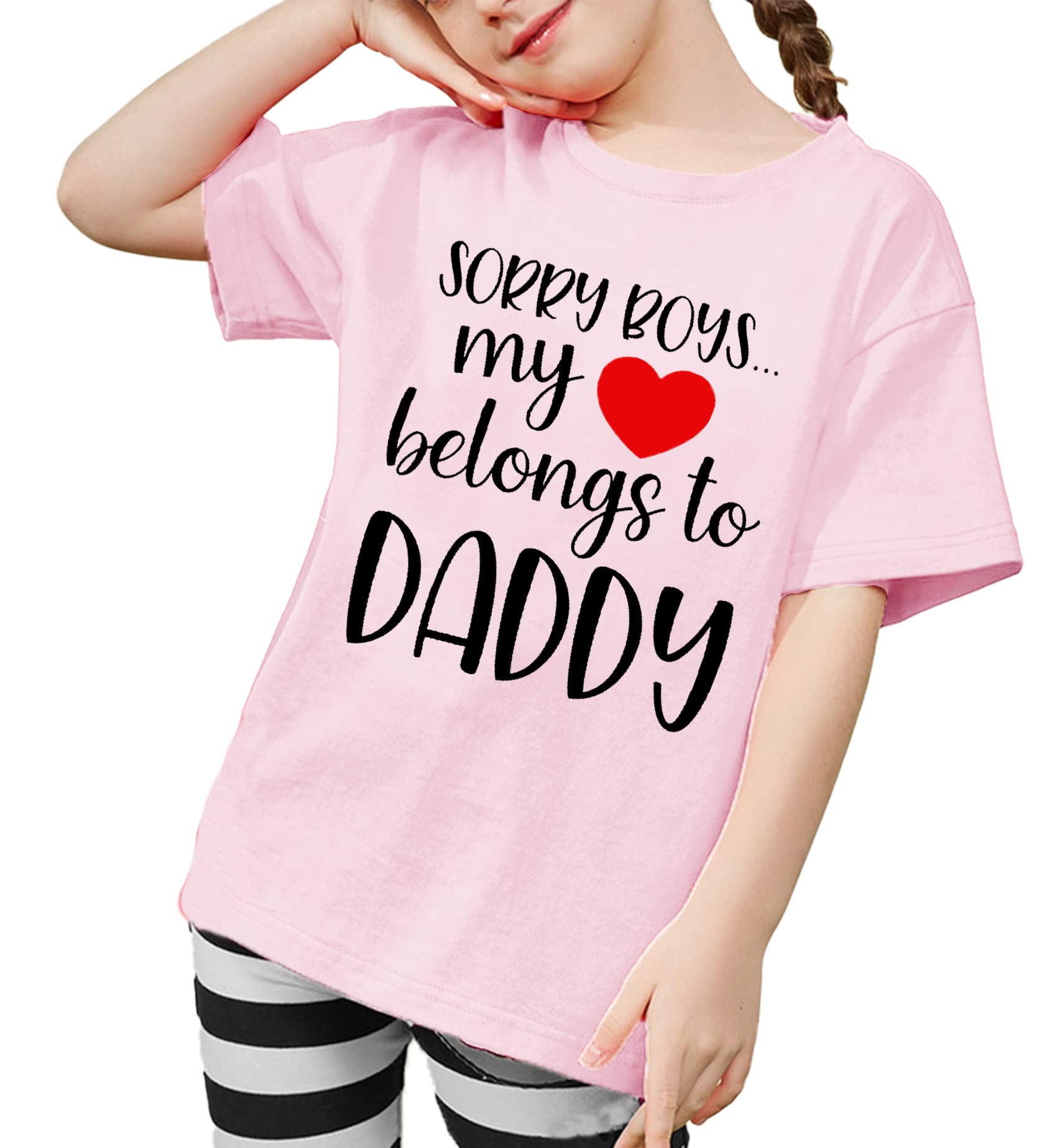 Kids Girls Valentine's Day Shirts Sorry Boys My Heart Belongs to Daddy Tshirt Toddler Valentine T-Shirt Graphic Tee Tops