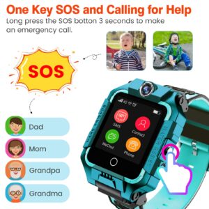 4g Kids Smart Watch W Gps Tracker, Phone Watch W Video Chat 3 Way-call Wifi Sos Touch Screen Child Tracker Phone Watches Christmas Birthday Gift For Boys Girls 3-15 Years W Sim Slot Kids Watch (Green)