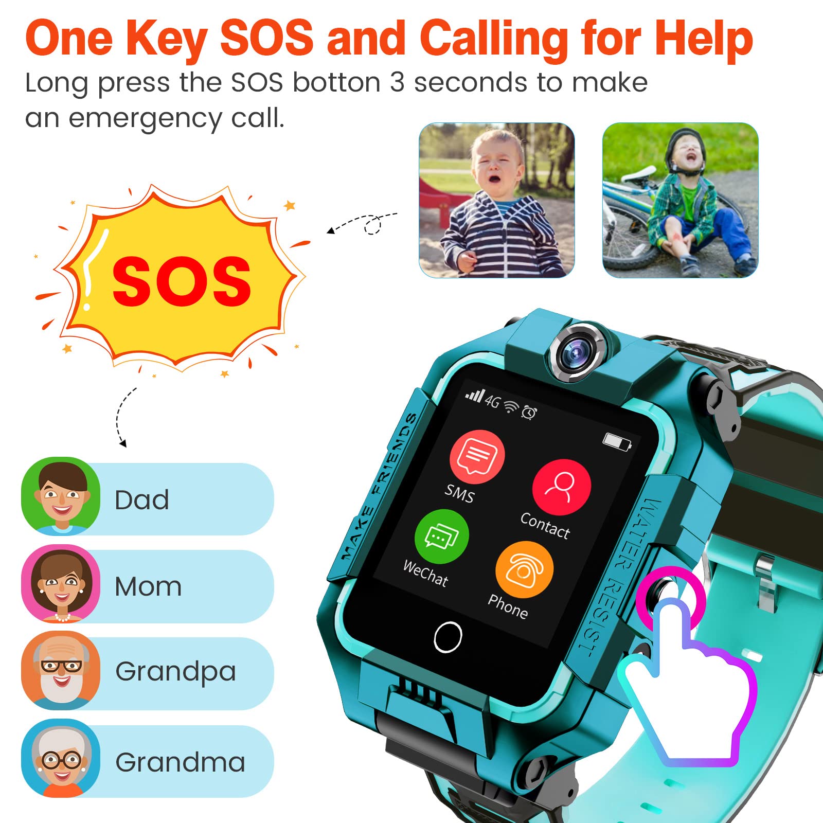 4g Kids Smart Watch W Gps Tracker, Phone Watch W Video Chat 3 Way-call Wifi Sos Touch Screen Child Tracker Phone Watches Christmas Birthday Gift For Boys Girls 3-15 Years W Sim Slot Kids Watch (Green)