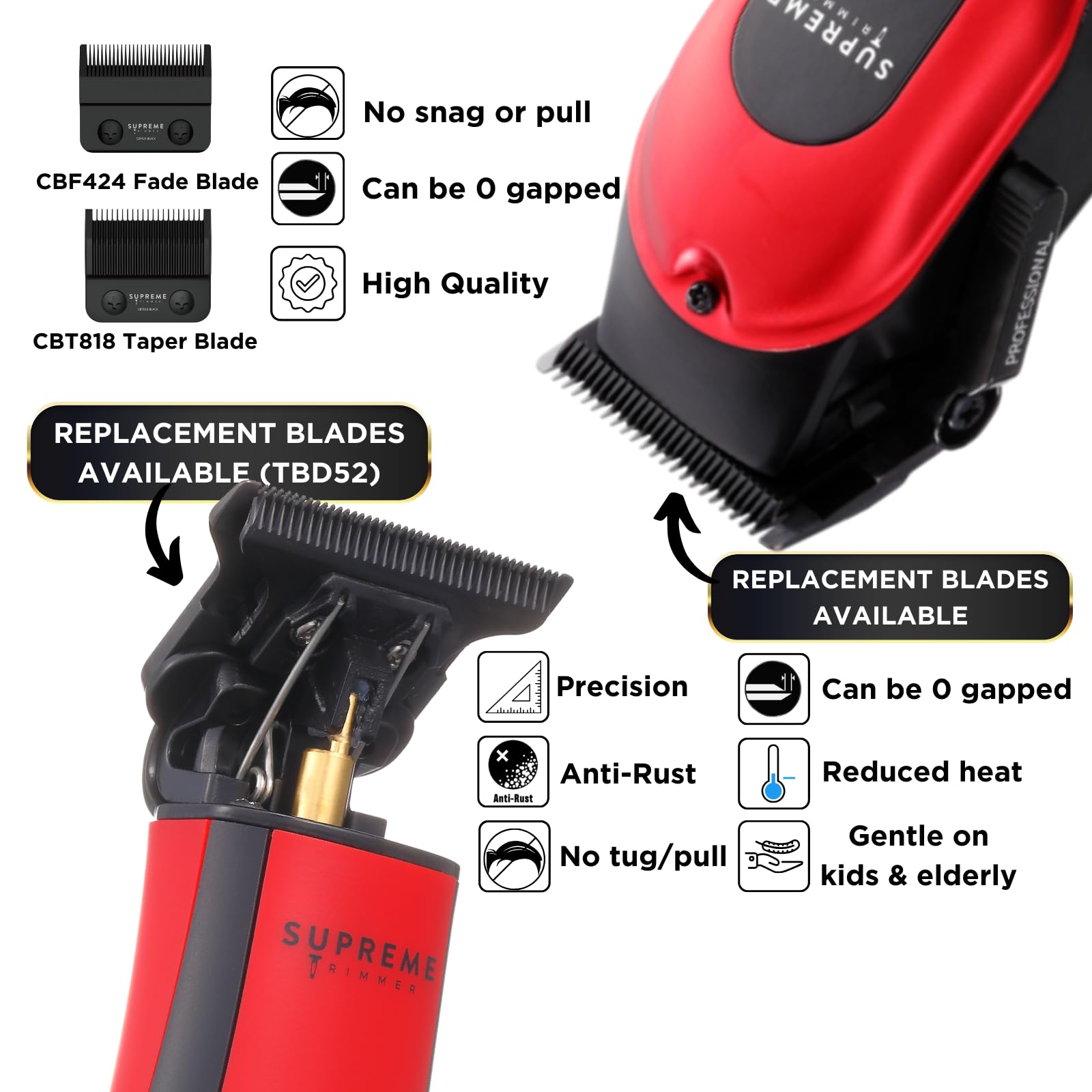 Supreme Trimmer 2-in-1 Pro Clipper & DLC T-Shaper Combo | Professional Beard Trimmer ST5215 & Hair Clipper STC5030 Barber Kit | Red