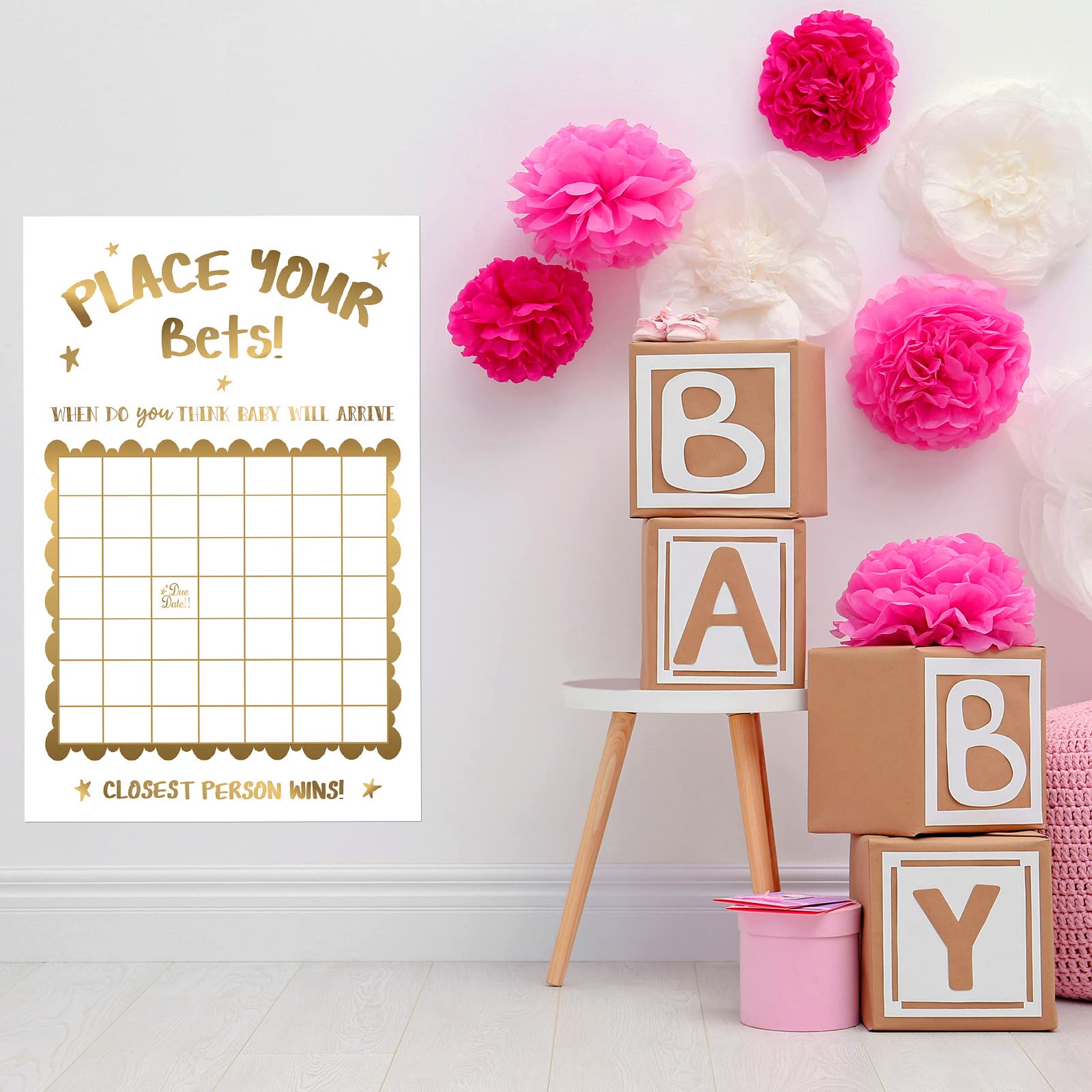 Geyee Baby Shower Decorations Neutral Predicting Birthdate Baby Shower Game Large Funny Due Date Baby Calendar Sign for Boy or Girl, 24.41 x 37.4 Inch (Baby)