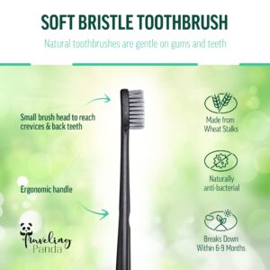 Traveling Panda Wheat Straw Toothbrushes Bulk, Charcoal Infused Soft Bristles Whitening, Travel Toothbrush Kit, Essentials for on The Go Teeth Brushing, 10 Large Brushes