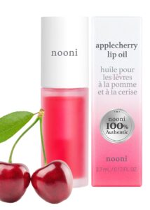 nooni korean lip oil - applecherry | lip stain, gift, long-lasting, moisturizing, plumping, revitalizing for dry lips, waterproof, no peel off, korean lip tint, vegan, 0.12 fl oz