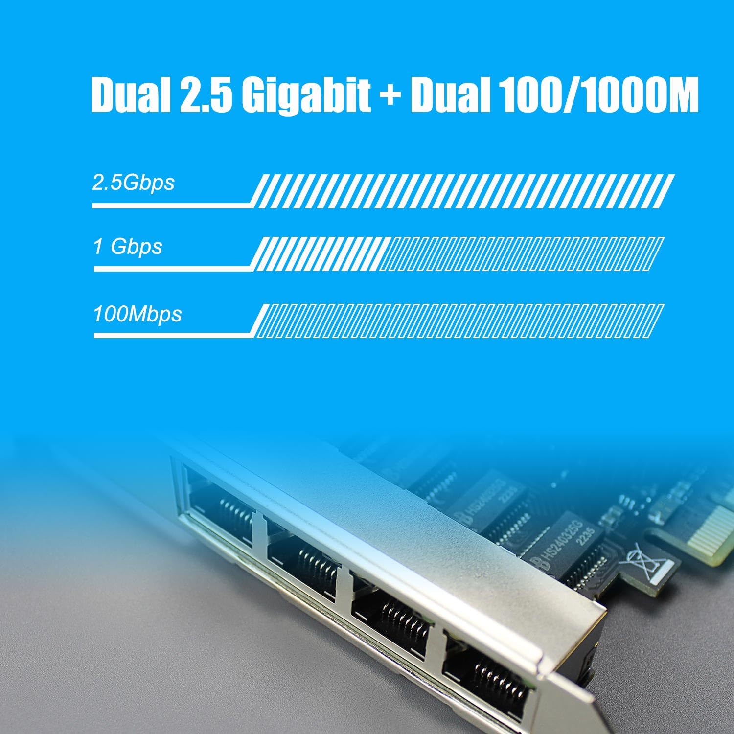 GLOTRENDS LE8245F 4-Port PCIe Ethernet Network Card (2 Port 2.5Gbps + 2 Port 100/1000Mbps), 4 x RJ45 LAN Port, PCIe X4 Installation